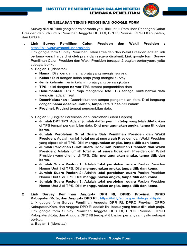 Penjelasan Teknis Pengisisan Google Form | PDF