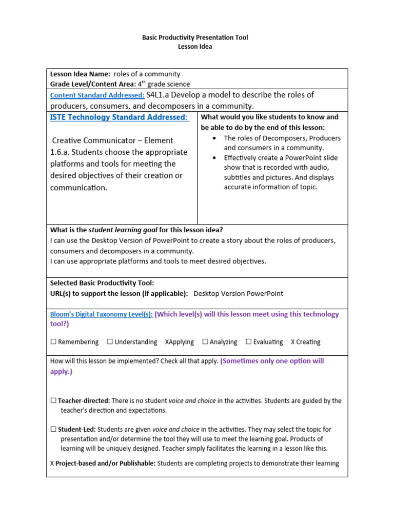Bpts Basic Productivity Tools Lesson Idea Template | PDF | Microsoft Power Point | Learning