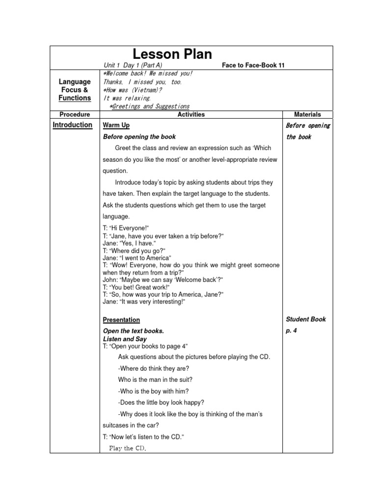 Lesson Plan: Greetings & Suggestions | PDF | Question | Lesson Plan
