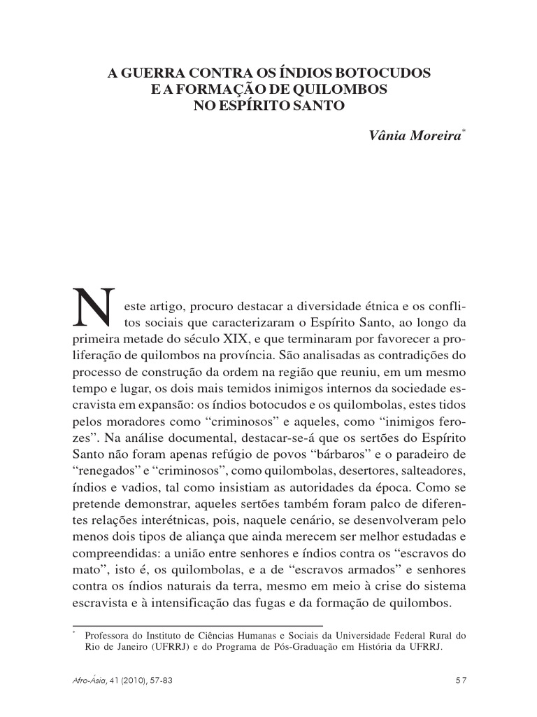 A Guerra Contra Os Indios Botocudos e A Formacao de Quilombos No ...