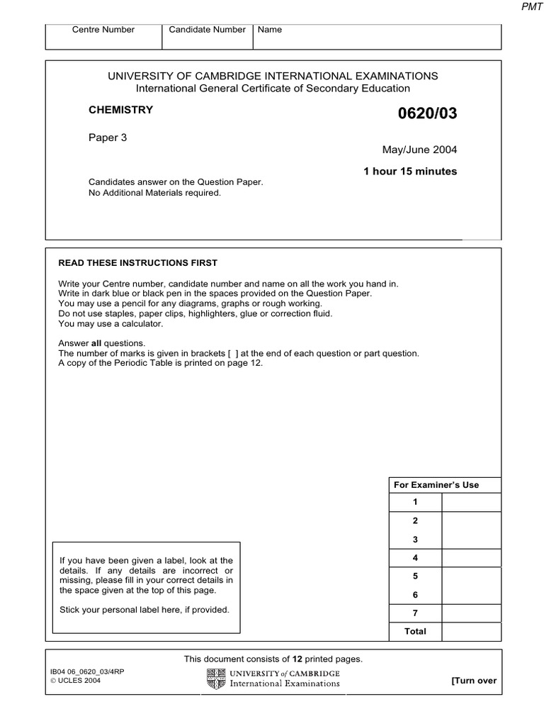 June 2004 QP - Paper 3 CIE Chemistry IGCSE | PDF | Oxide | Sulfur