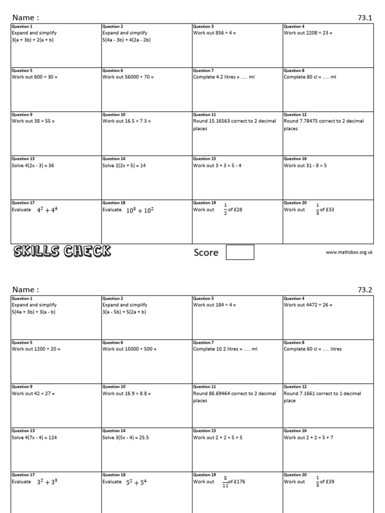 Maths Skills Check | PDF | Litre | Notation