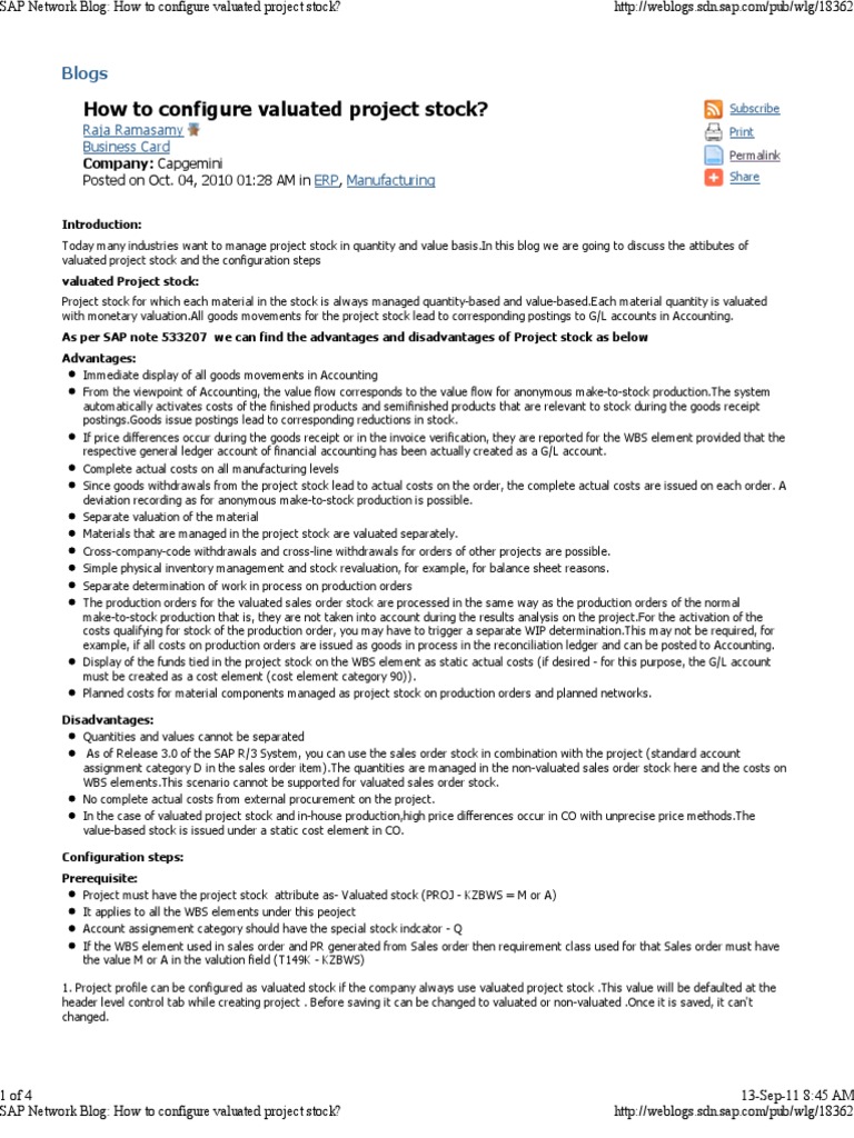 Configuring Valuated Project Stock in SAP | PDF | Valuation (Finance ...