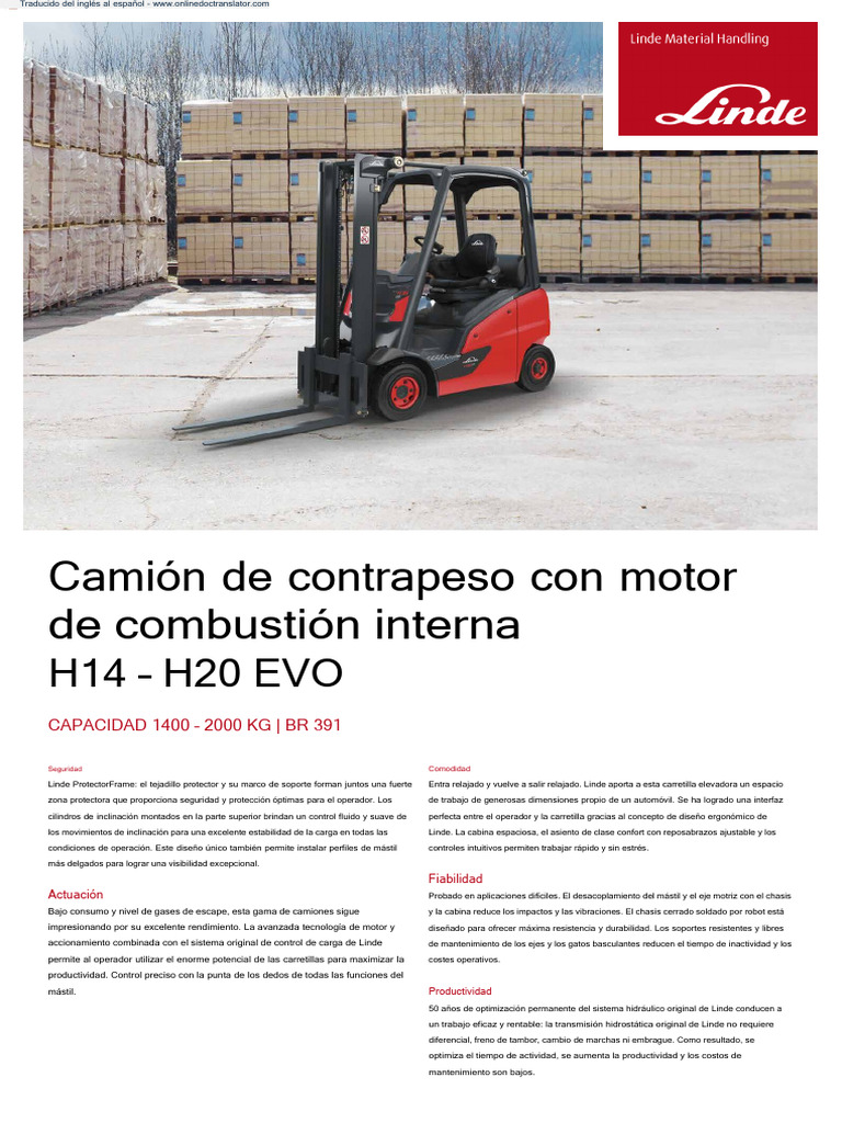 Camiones Linde H14-H20 EVO: Especificaciones | PDF | Eje | Máquina ...