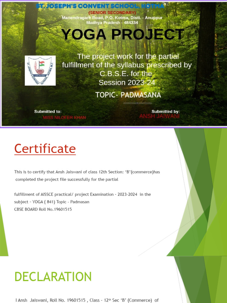 Class 12 Yoga Project: Padmasana Guide | PDF | Meditation | Yoga