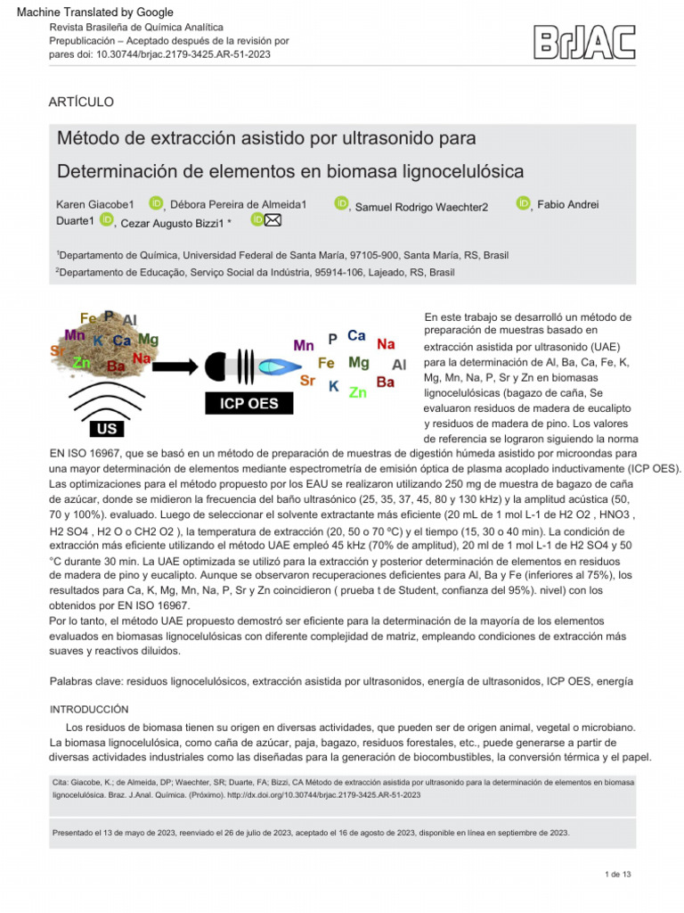 2023 Ultrasound Assisted Extraction Method Pdf Química Ciencias Fisicas