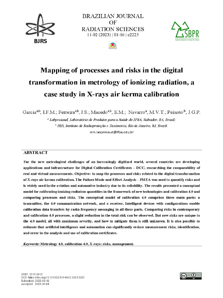View of Mapping of Processes and Risks in The Digital Transformation in Metrology of Ionizing ...