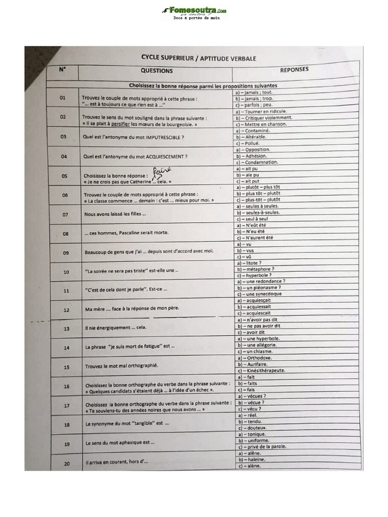 Sujet Du Concours de l'ENA Cycle Supérieur Aptitude Verbale | PDF