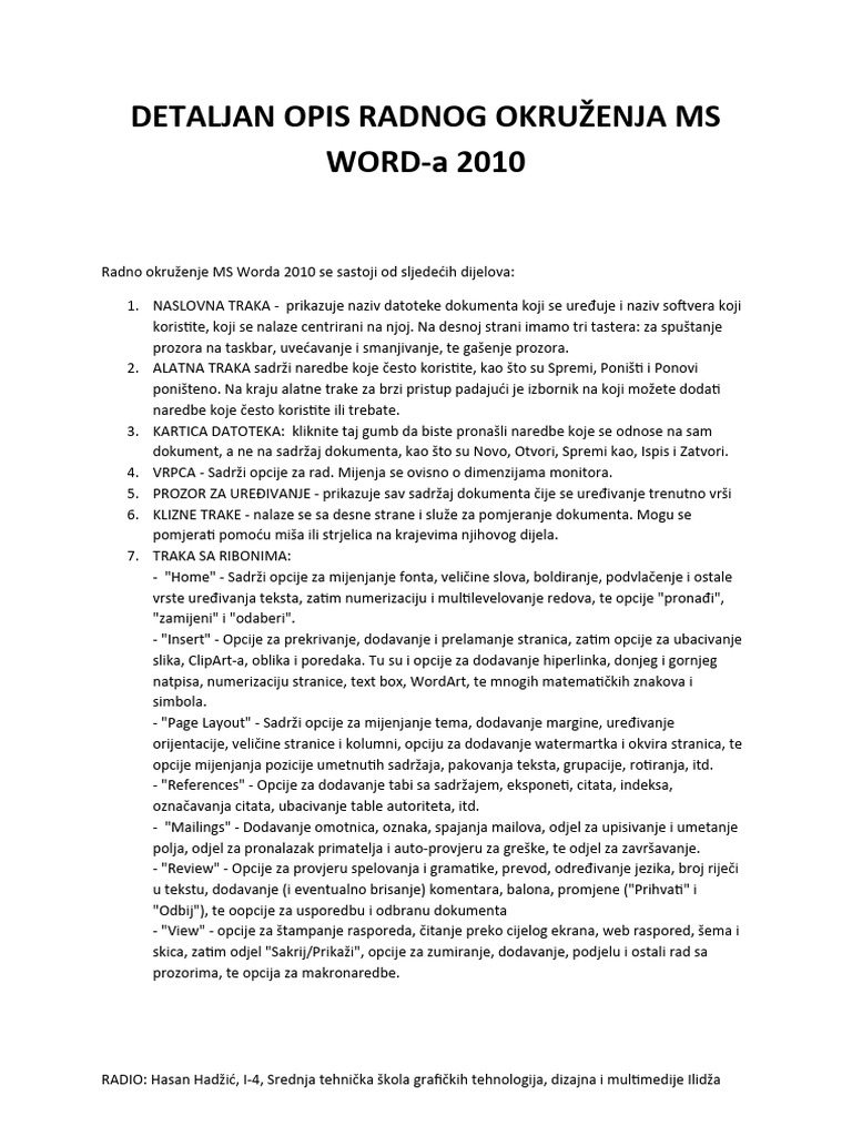 Detaljan Opis Radnog Okruženja MS Word | PDF