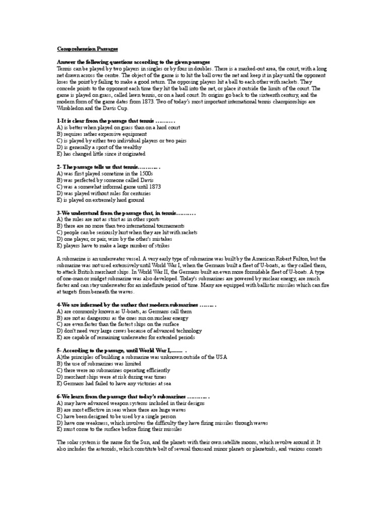 Comprehension Passage1 | PDF | Submarines | Race (Human Categorization)