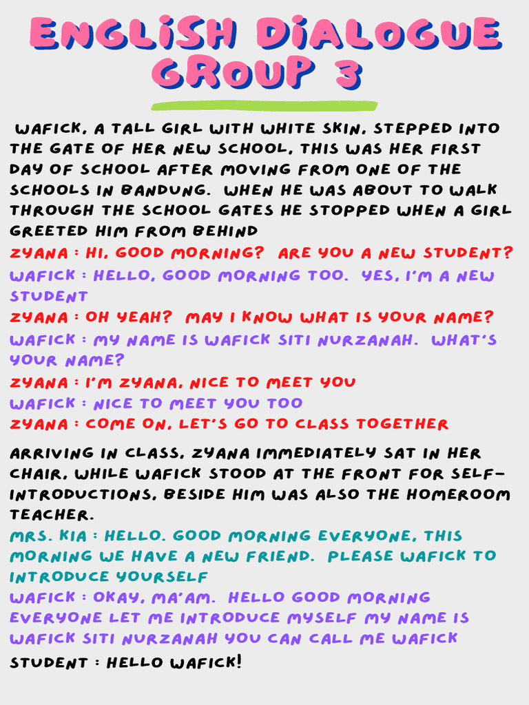 English Dialogue Group 3: Zyana: Hi, Good Morning? Are You A New ...