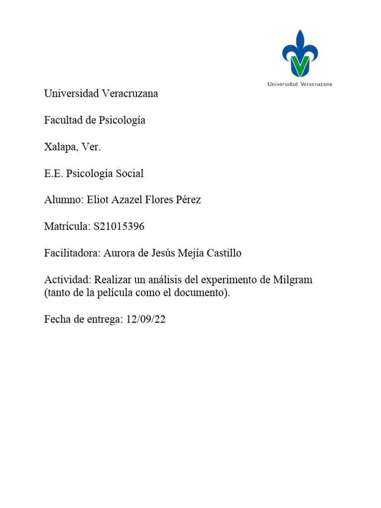Tarea Psic. Social 14 Oct Milgram | PDF | Experimentar | Sicología