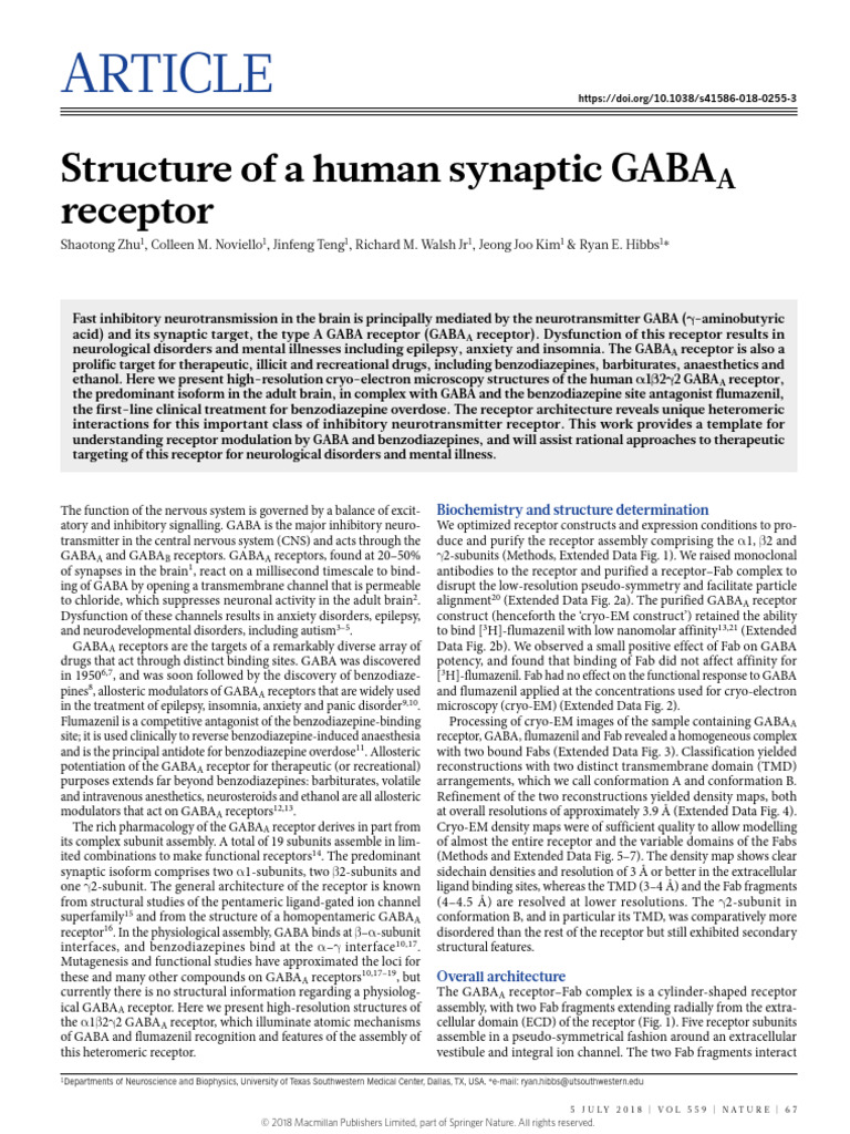 2018 Structure of A Human Synaptic GABAa Receptor - Compressed | PDF ...