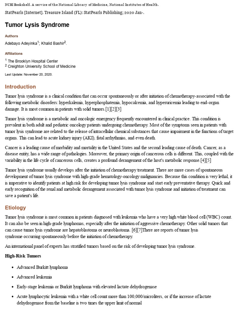 Understanding Tumor Lysis Syndrome | PDF | Nucleotides | Medical ...