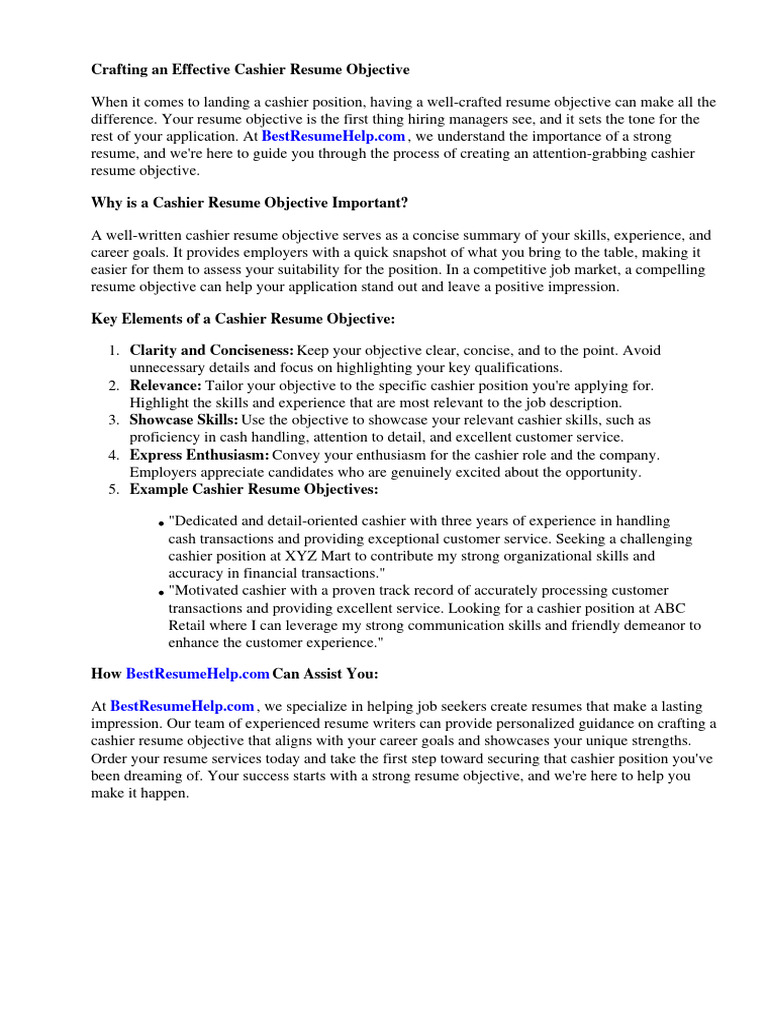 Cashier Resume Objective | PDF | Résumé | Experience