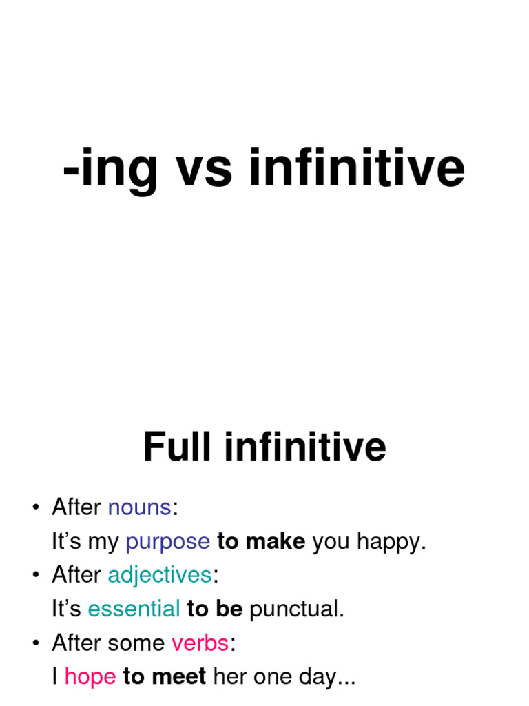 Ing Vs Infinitive | PDF | Verb | Adjective
