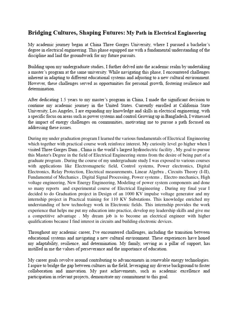 Personal Statement | PDF | Engineering | Electrical Engineering