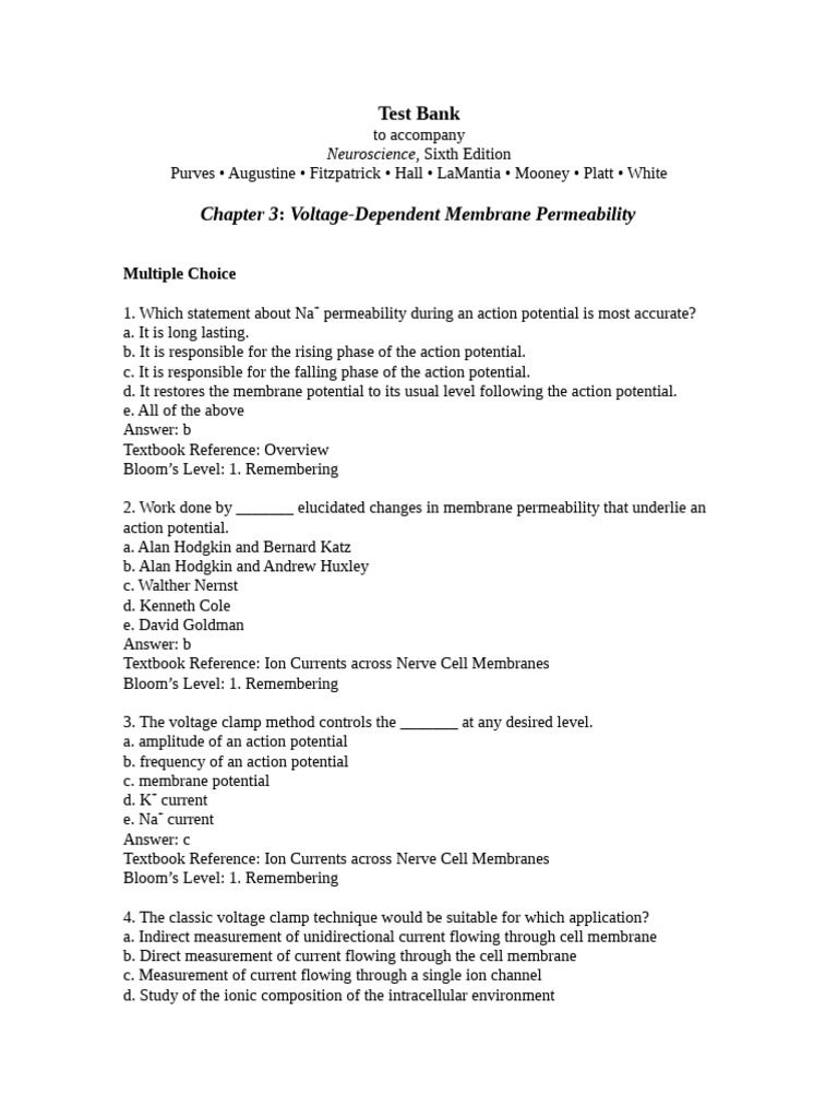 Ch03 Questions Answer Key | PDF | Action Potential | Myelin