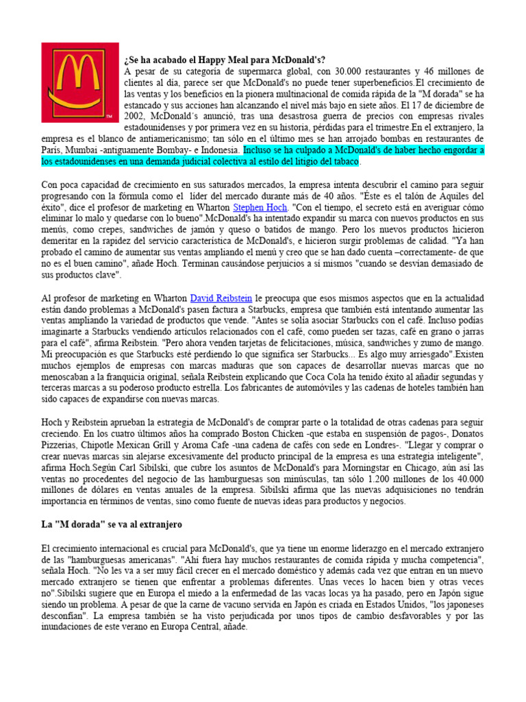Caso Mcdonalds | PDF | Mc Donald's | Starbucks