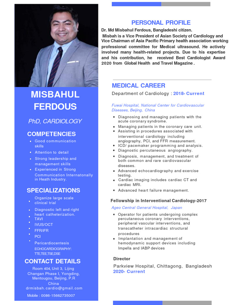 DR Misbahul Ferdous CV - For Post Doc Application | PDF | Cardiology | Percutaneous Coronary ...