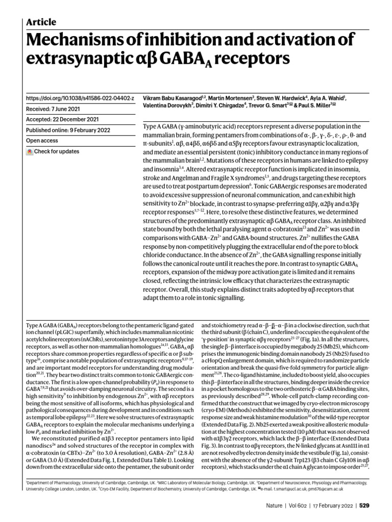 2022 Mechanisms of Inhibition and Activation of Extrasynaptic Ab GABAa Receptors - Compressed ...