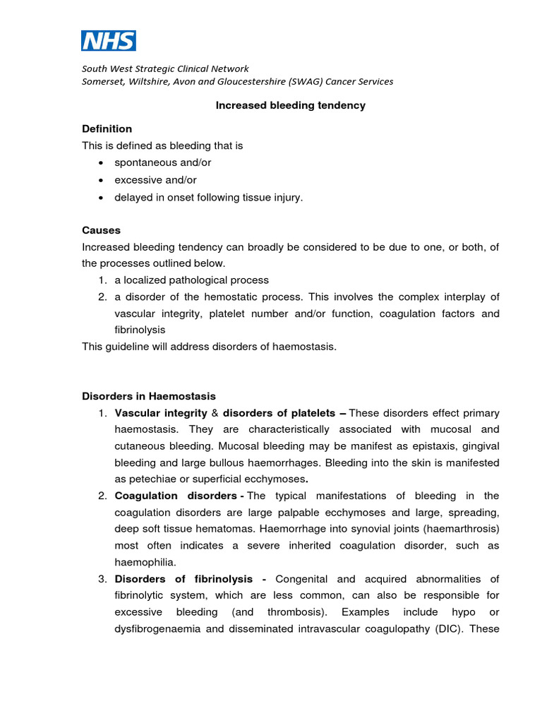 Increased Bleeding Tendency GP Information | PDF | Bleeding | Hemostasis