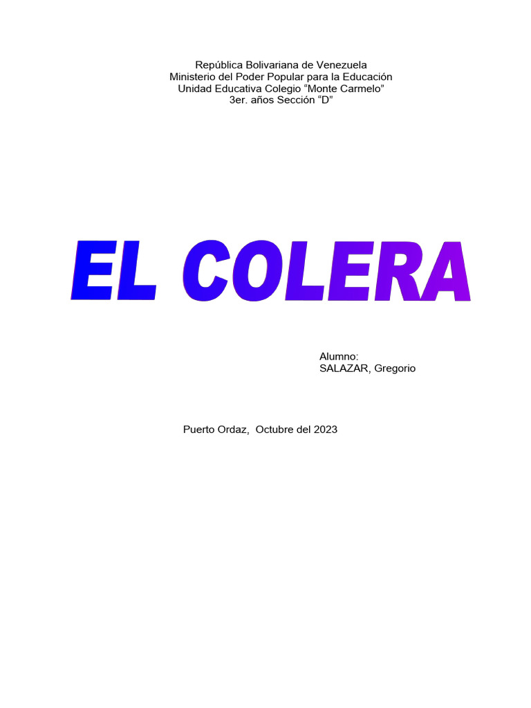 El Cólera | PDF | Diarrea | Cólera