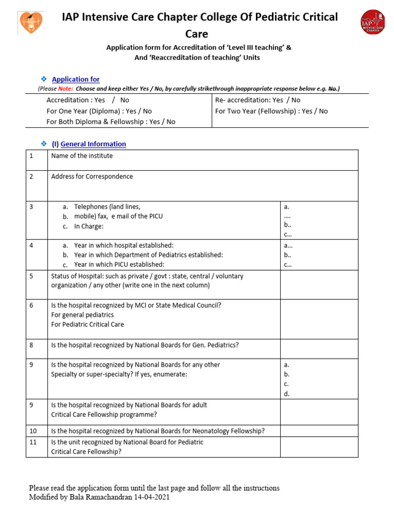 Picu Teaching Unit Accreditation Form | PDF | Intensive Care Unit ...