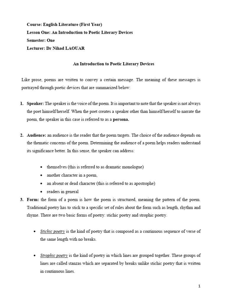 Introduction to Poetic Devices | PDF | Poetry | Metre (Poetry)