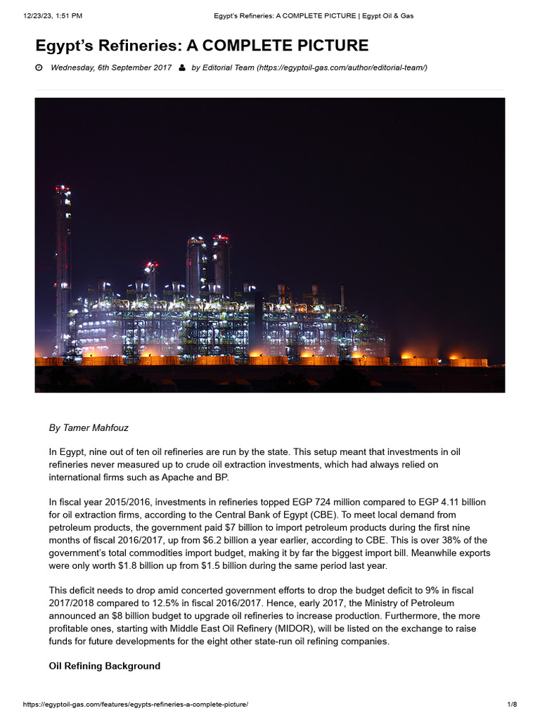 Egypt's Oil Refinery Overview | PDF | Oil Refinery | Petroleum