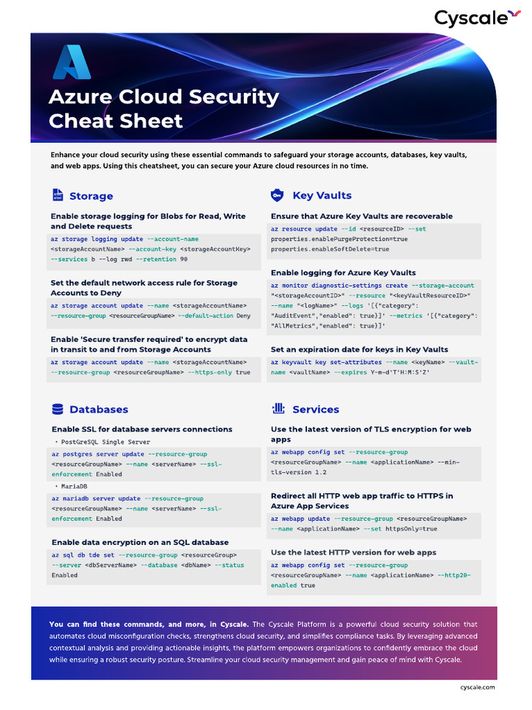 Azure Cloud Security Cheat Sheet: Storage Key Vaults | PDF | Cloud Computing | Postgre Sql
