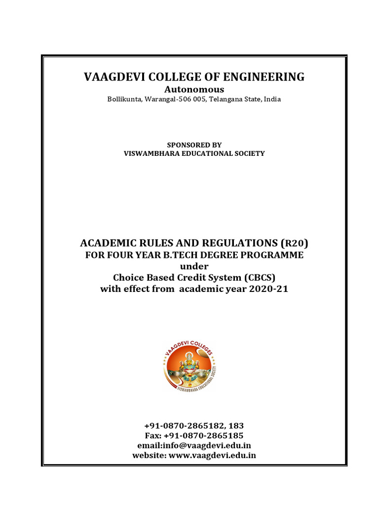 B.tech R20-Regulations (1) | PDF | University And College Admission | Course Credit