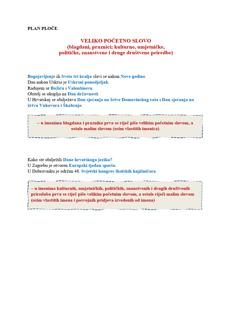 Veliko Početno Slovo - Vježbe S Rješenjima | PDF