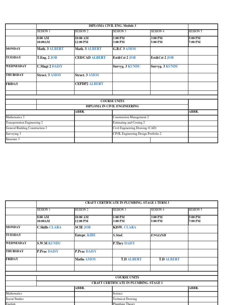 TIMETABLE JAN.2024 GENERAL ADJUSTED | PDF | Engineering | Science