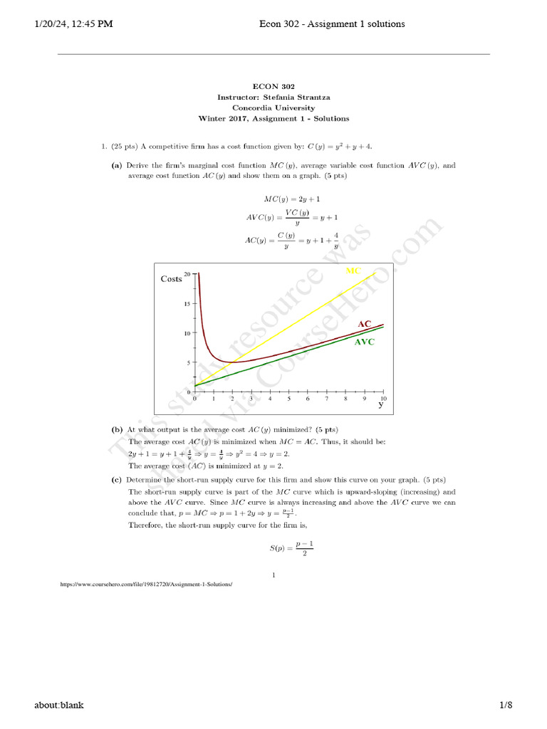 Econ 302 - Assignment 1 solutions | PDF