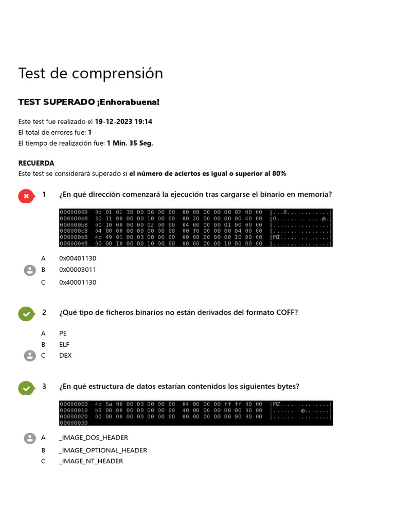 Resultados del Test de Comprensión 2023 | PDF | Juegos y actividades ...