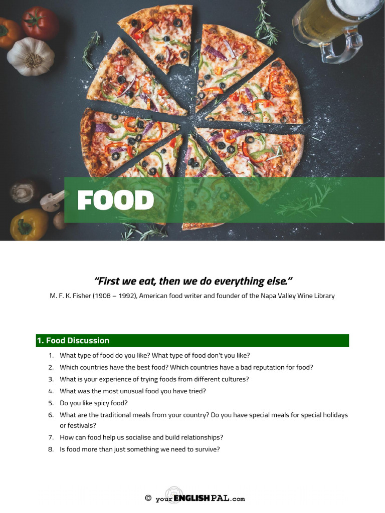 Your English Pal ESL Lesson Plan Food v4 | PDF | Taste | Food And Drink