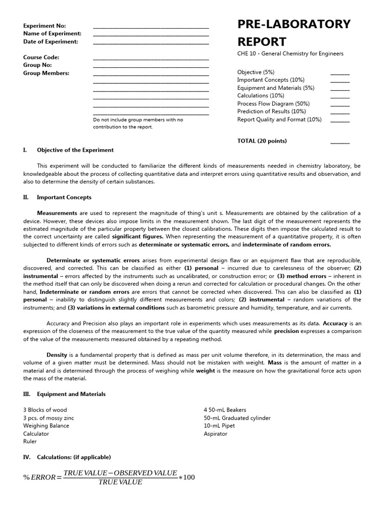 Pre Lab Density and Measurements | PDF | Density | Measurement