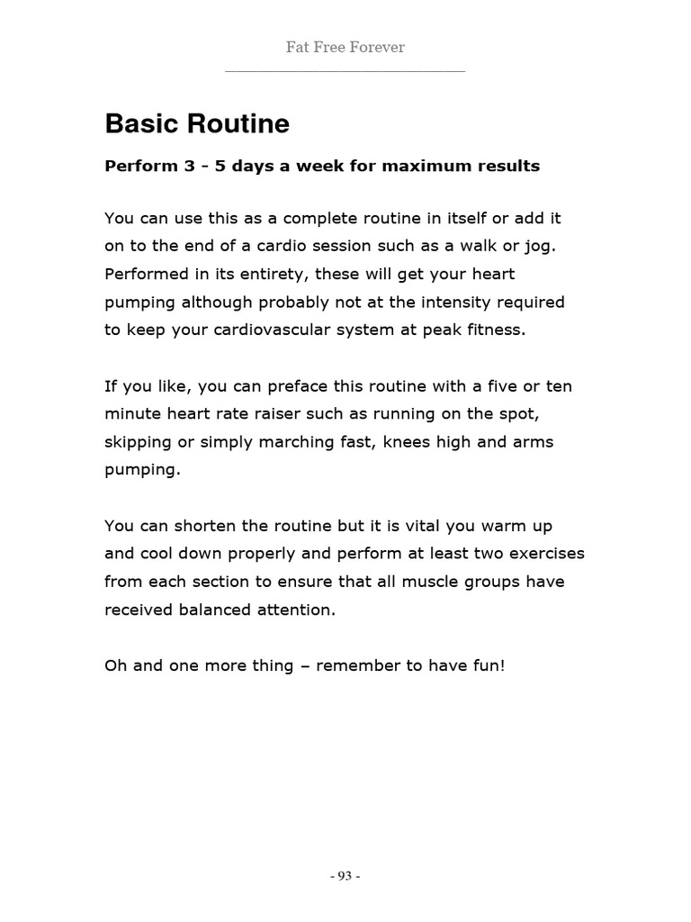 Basic Routine: Perform 3 - 5 Days A Week For Maximum Results | PDF ...
