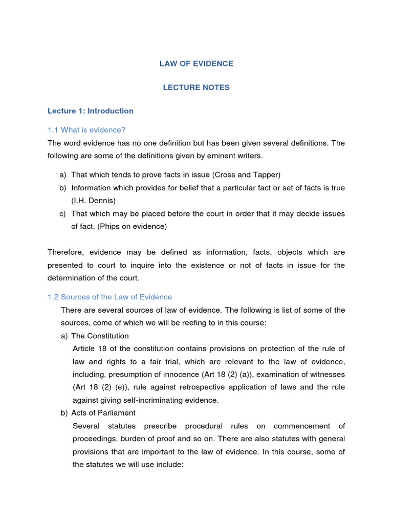 Law of Evidence (Kalunga) | PDF | Burden Of Proof (Law) | Evidence (Law)