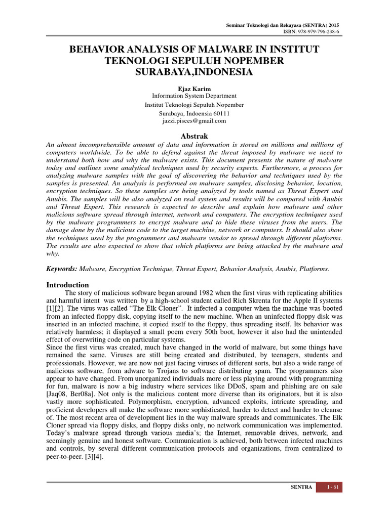Behavior Analysis of Malware in Institut Teknologi Sepuluh Nopember Surabaya, Indonesia | PDF ...