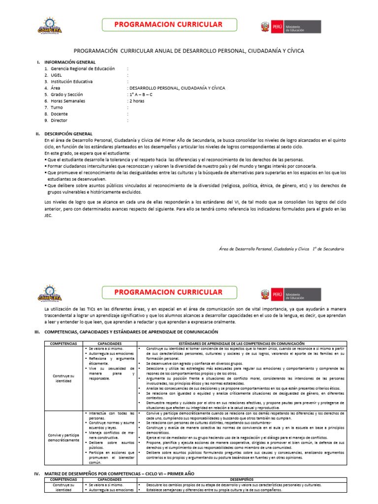 1ro Programacion Anual D.P.C.C. | PDF | Enseñando | Discriminación y relaciones raciales