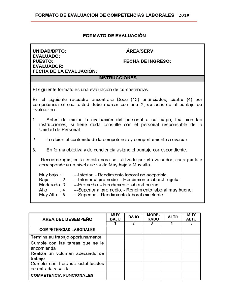 Formato de Evaluacion de Desempeno Por Competencias 1 Autoguardado | PDF | Evaluación