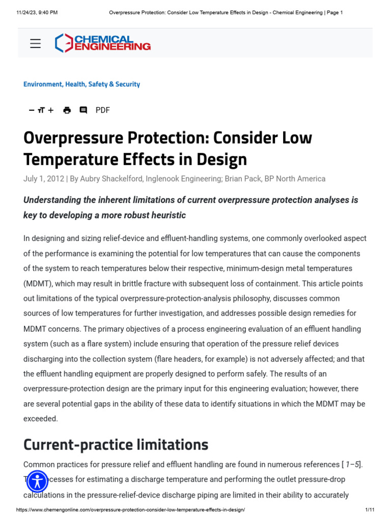 Overpressure Protection - Consider Low Temperature Effects in Design ... Overpressure Protection - Consider Low Temperature Effects in Design ...