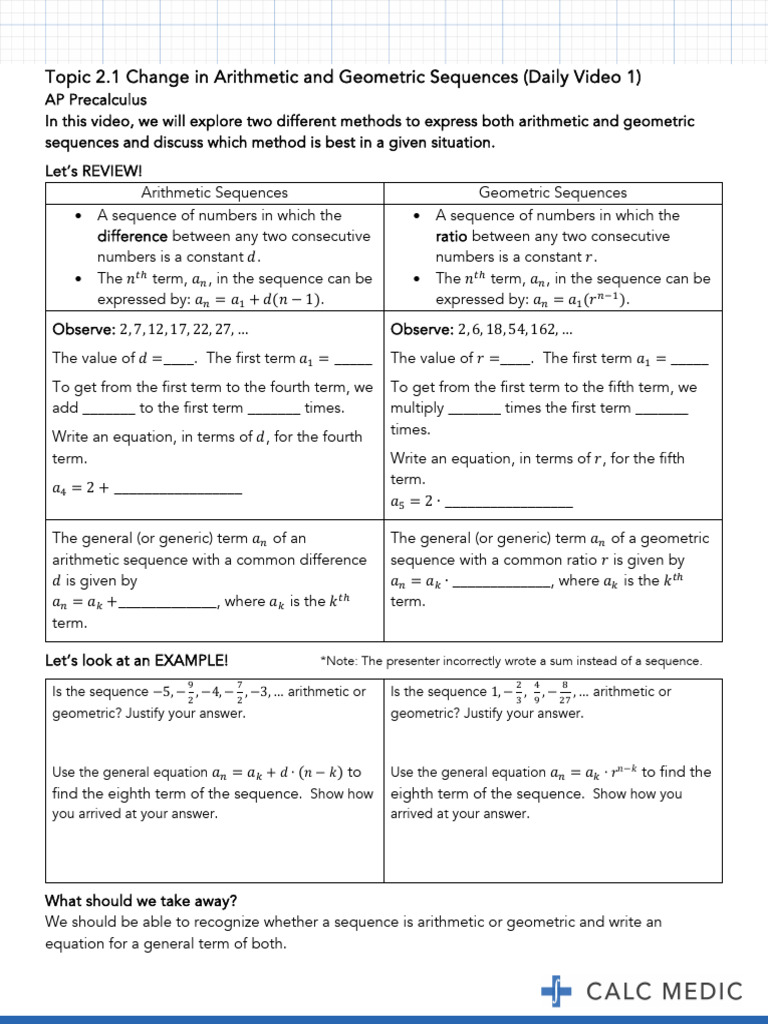 Arithmetic and Geometric Sequences Overview | PDF | Exponentiation | Exponential Function