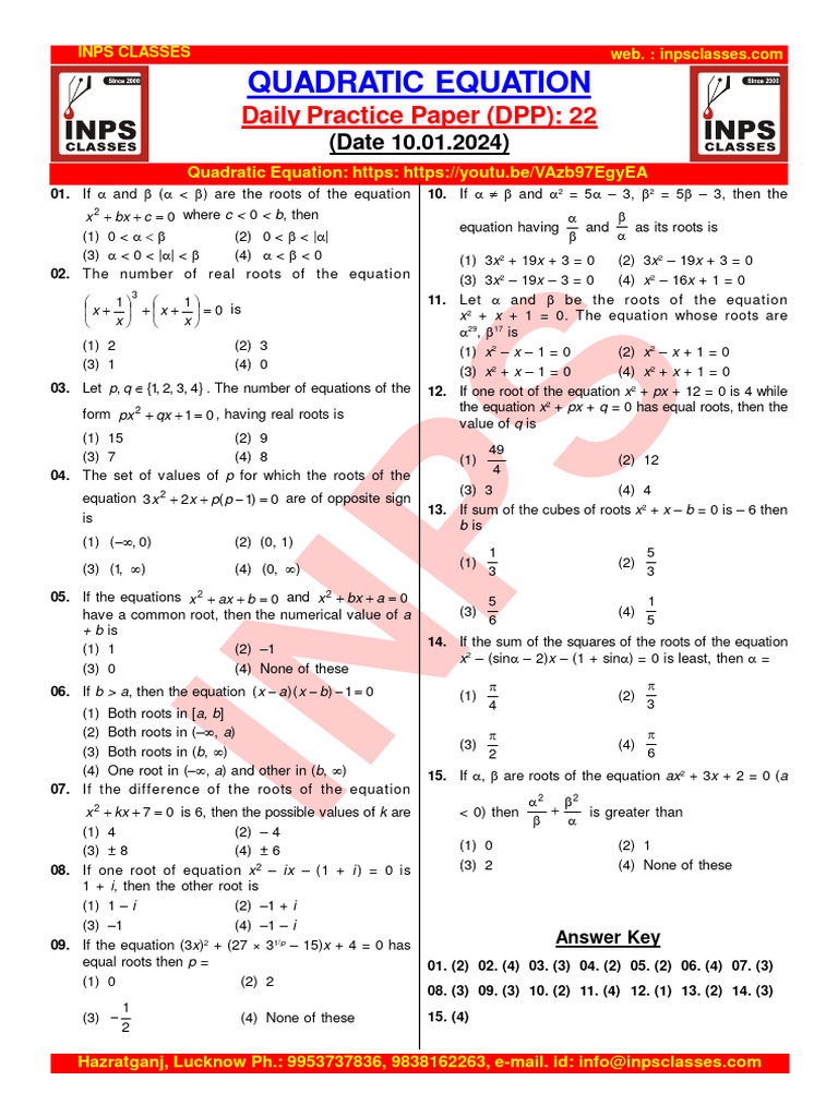 22.quadratic Equation INPS Classes | PDF | Numerical Analysis | Computational Science