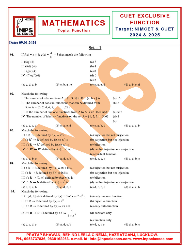 Function CUET Exclusive INPS Classes | PDF | Logic | Analysis