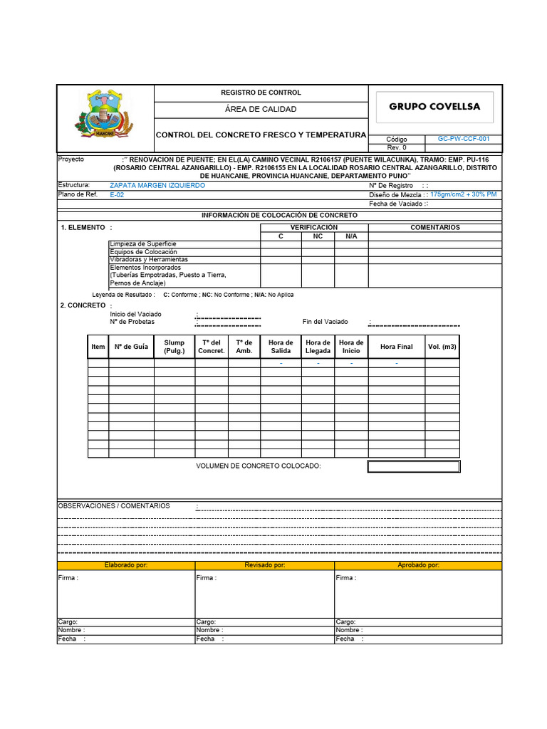 Control Concreto Fresco Zapata Margen Izquierdo | PDF