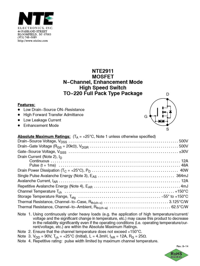Nte 2911 | PDF | Field Effect Transistor | Diode