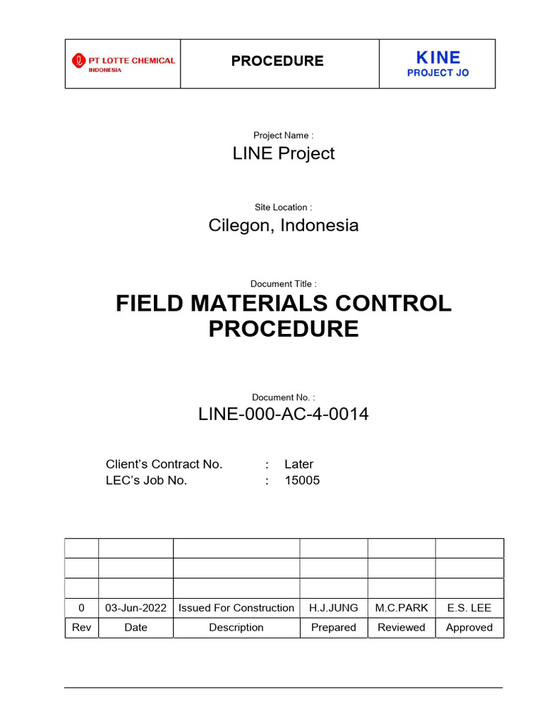 LINE-000-AC-4-0014 Field Materials Control Procedure - Rev.0 | PDF ...